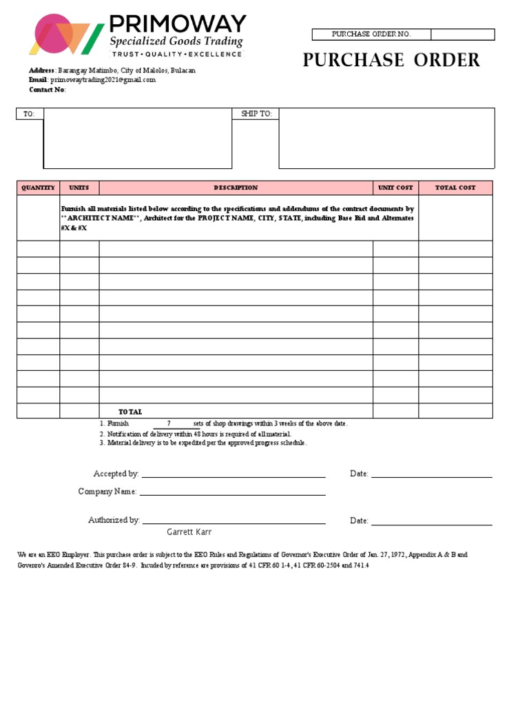 Purchase Order Template 1 | PDF | Liability Insurance | Insurance