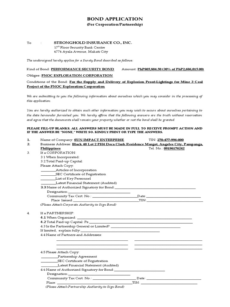 Surety Bond Application Form | PDF | Surety | Corporations