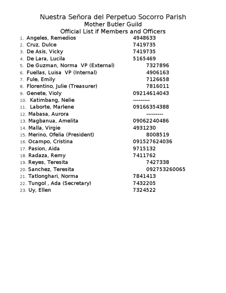Members and Officers of Mother Butler Guild | PDF