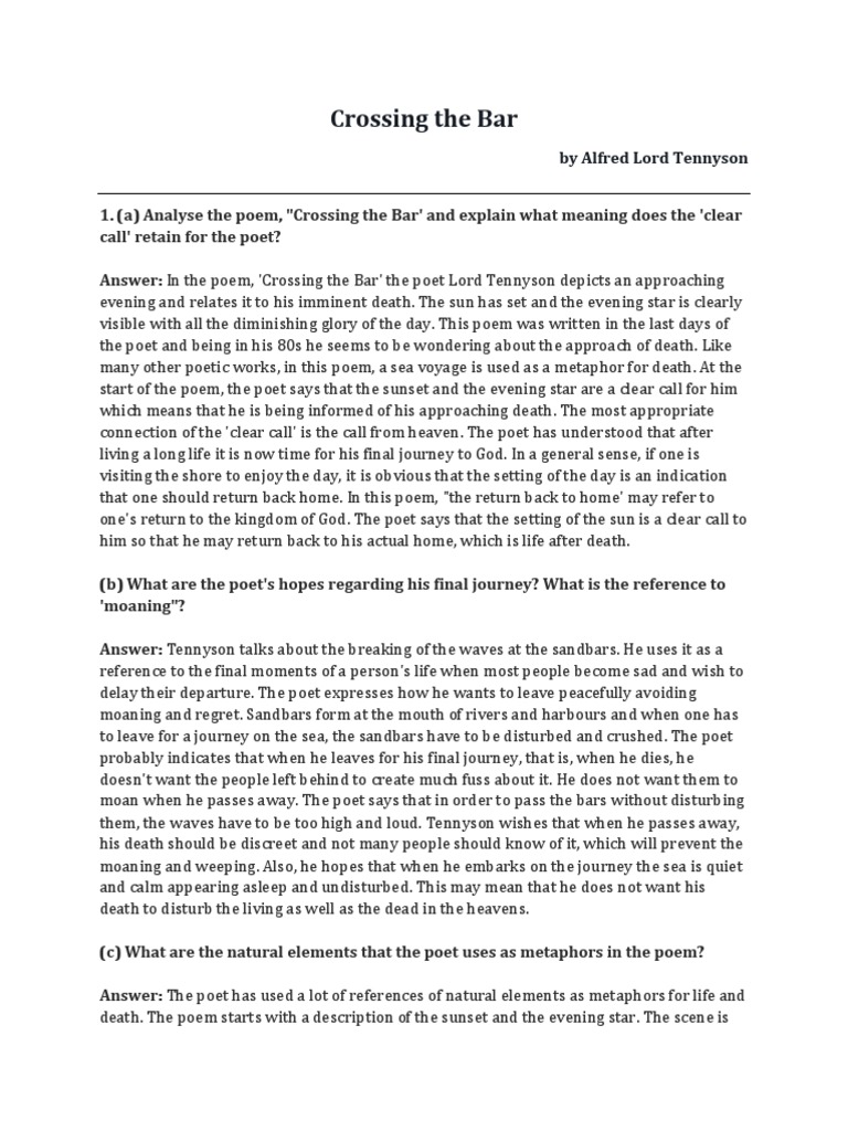 Crossing The Bar | PDF | Metaphor | Poetry