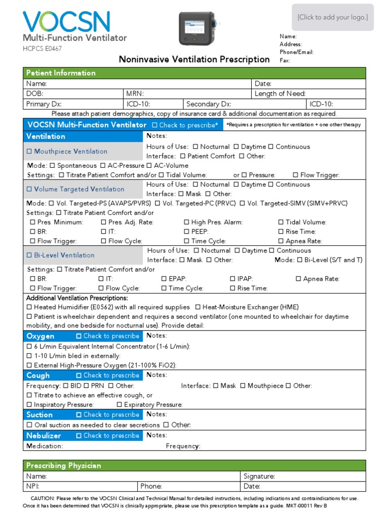 VOCSN Ventilator Prescription Template | PDF | Medical Prescription ...