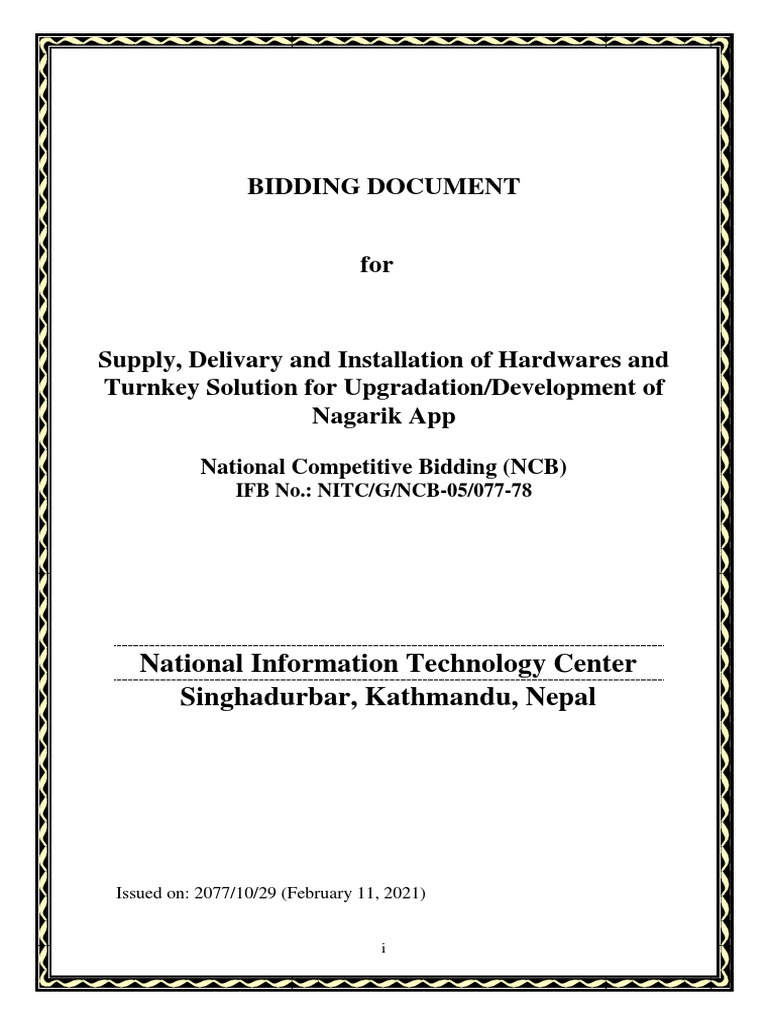 Supply, Delivary of Hardwares and Turnkey Solution For Upgradation Development of Nagarik App ...