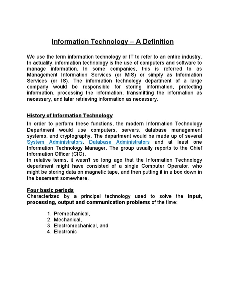 Information Technology - A Definition | PDF | Telecommunication ...