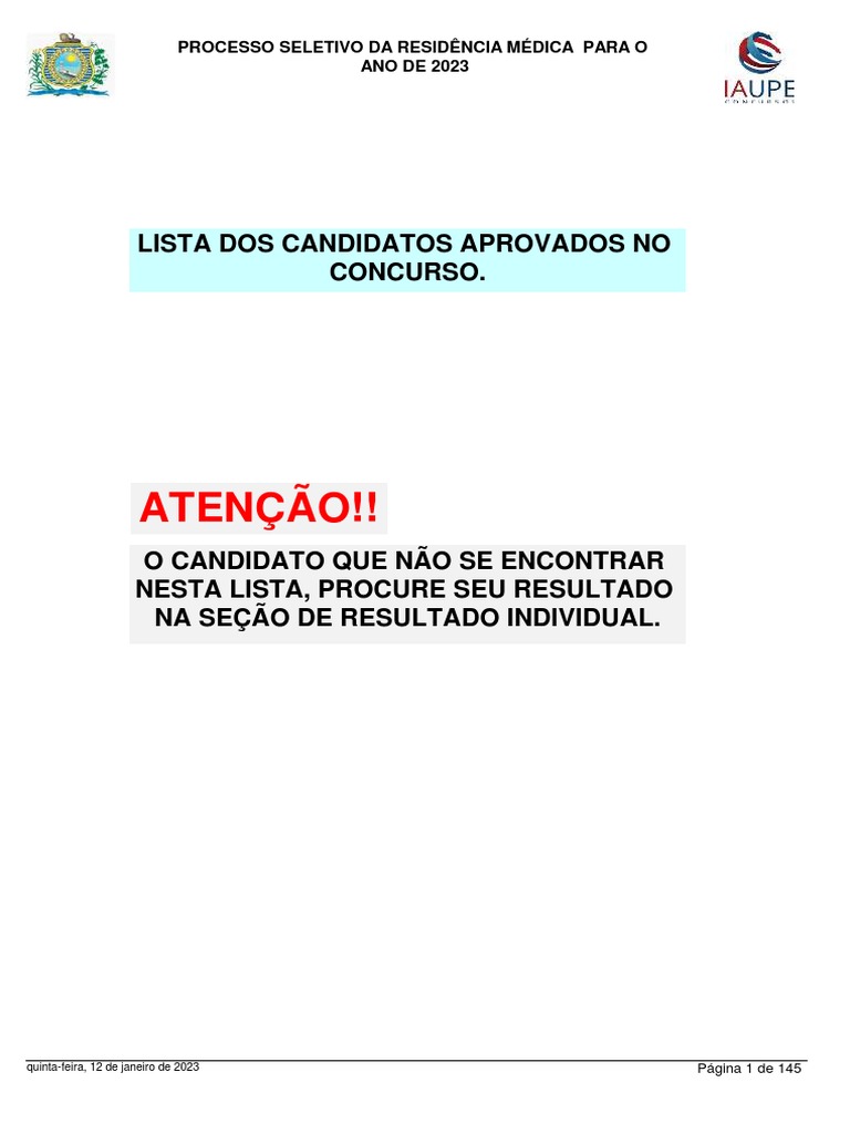 ResidMEdica - Aprovados e Classific | PDF