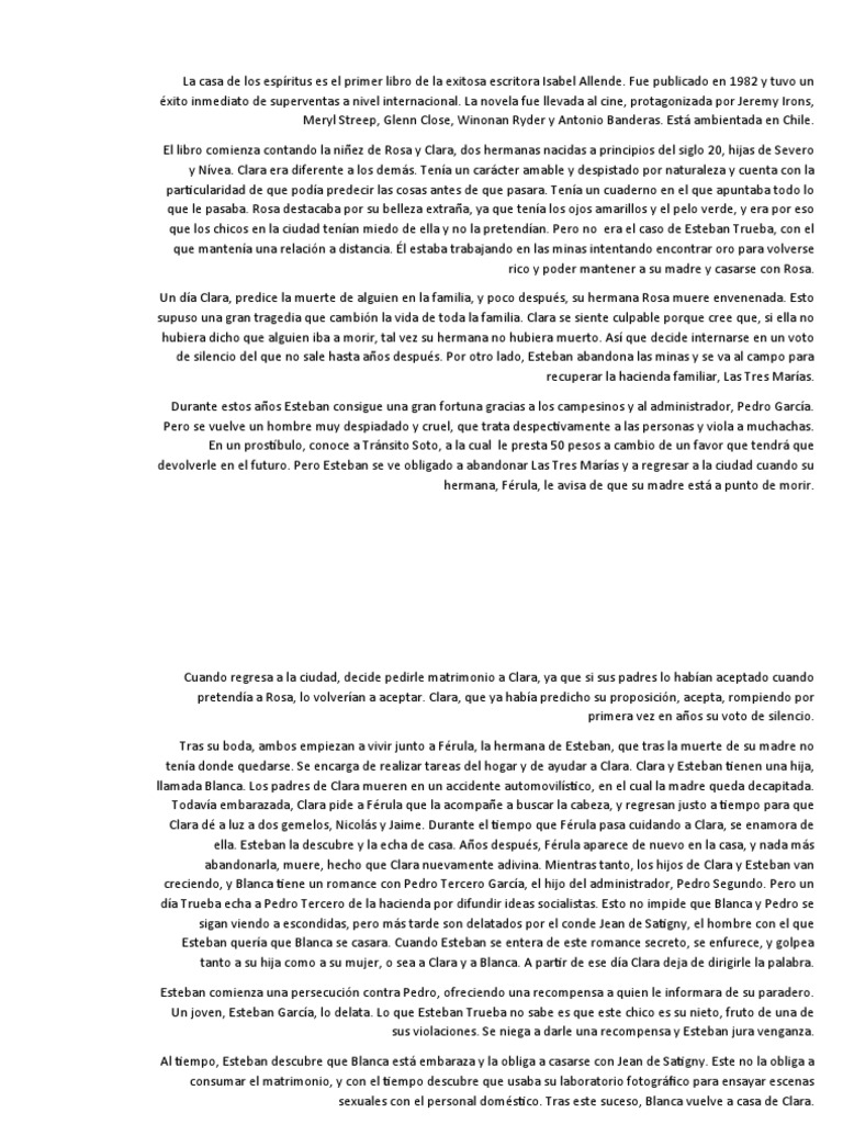 La Casa de Los Espíritus | PDF | Historia