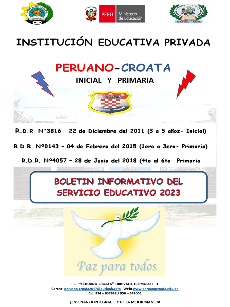 Boletín Educativo 2023 IEP Peruano-Croata | PDF | Evaluación | Plan de ...