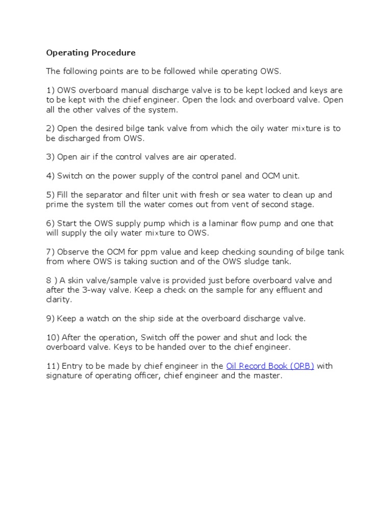 11.2.9 OWS Operating Procedure | PDF