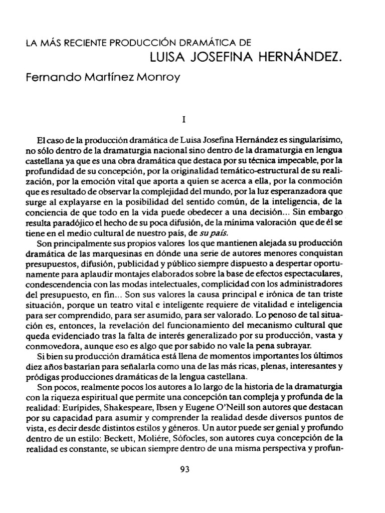La Más Reciente Producción Dramática de Luisa Josefina Hernández ...