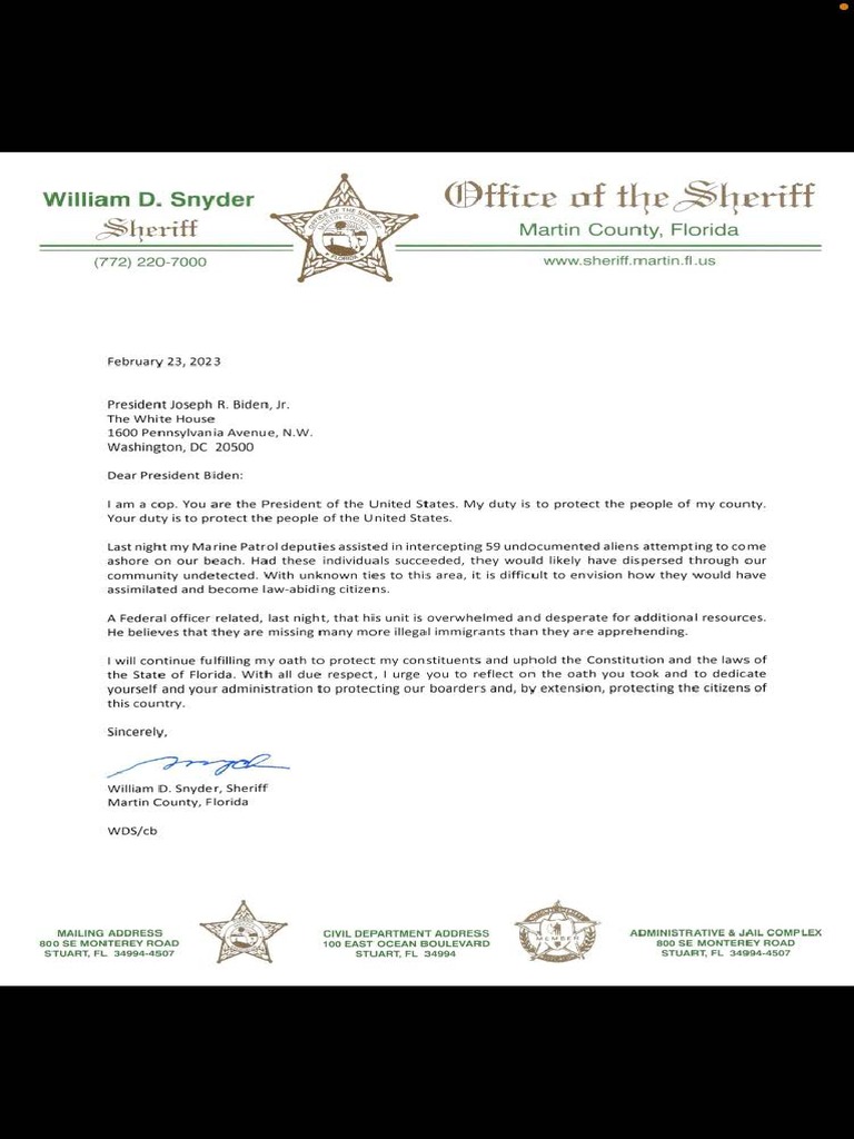 Sheriff Snyder's Letter To President Biden | PDF