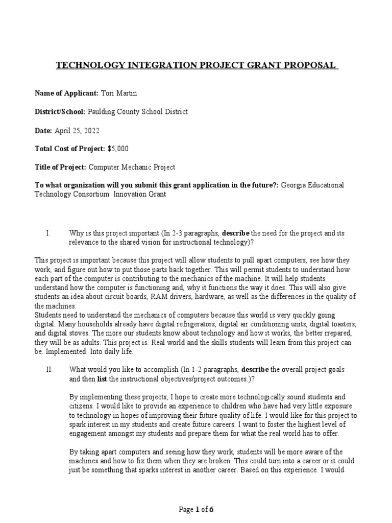 It Grant Application Itec 7410 | PDF | Rubric (Academic) | Teachers