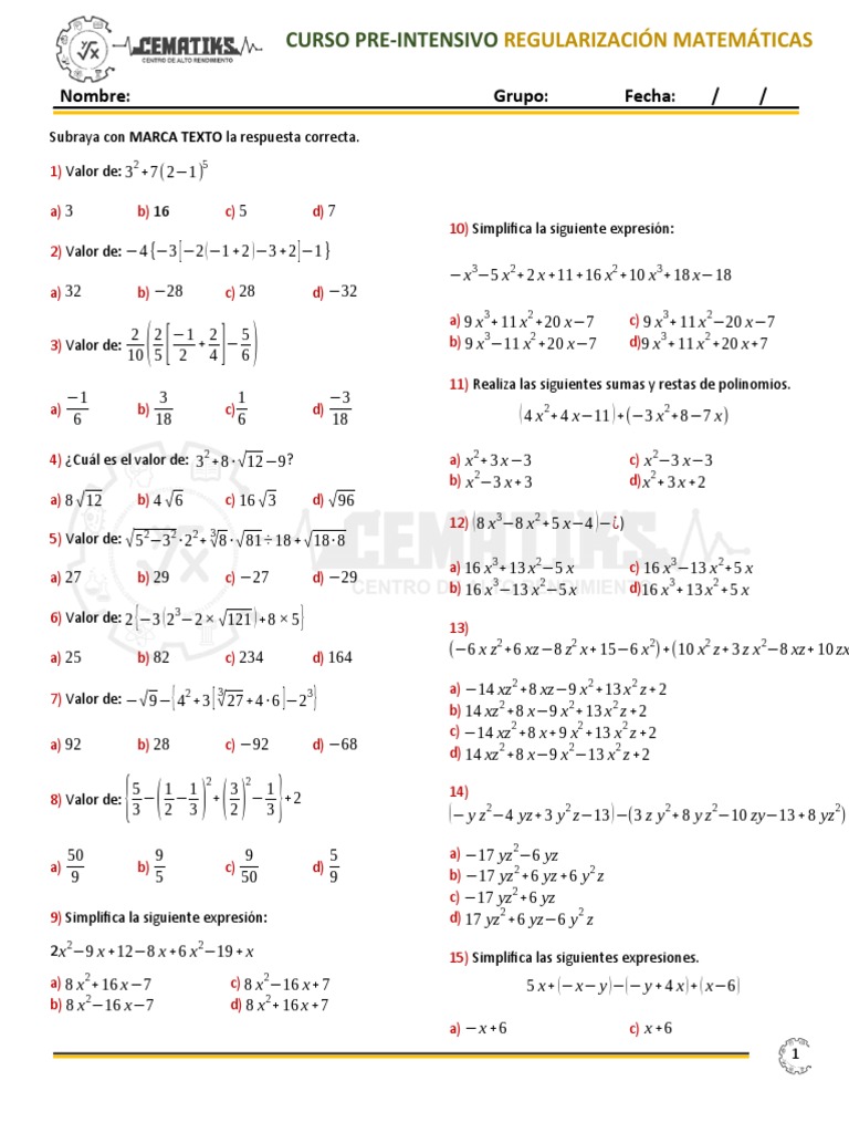 Examen 3 Mate CEMATIKS | PDF