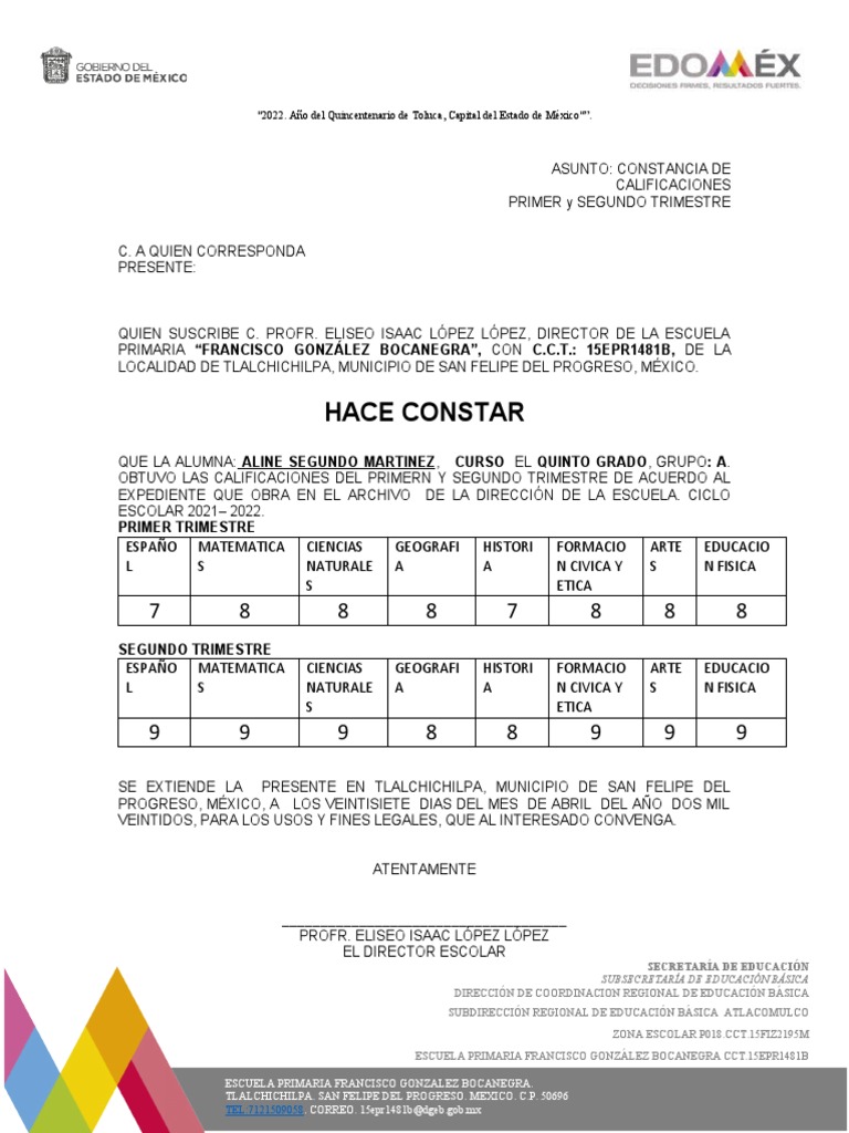 Constancia de Estudios 2021 | PDF | Educación primaria | México