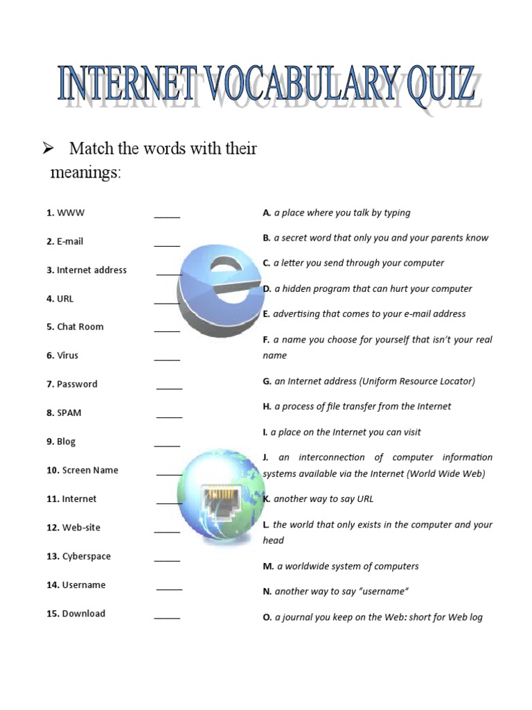 Internet Vocabulary Matching Quiz | PDF