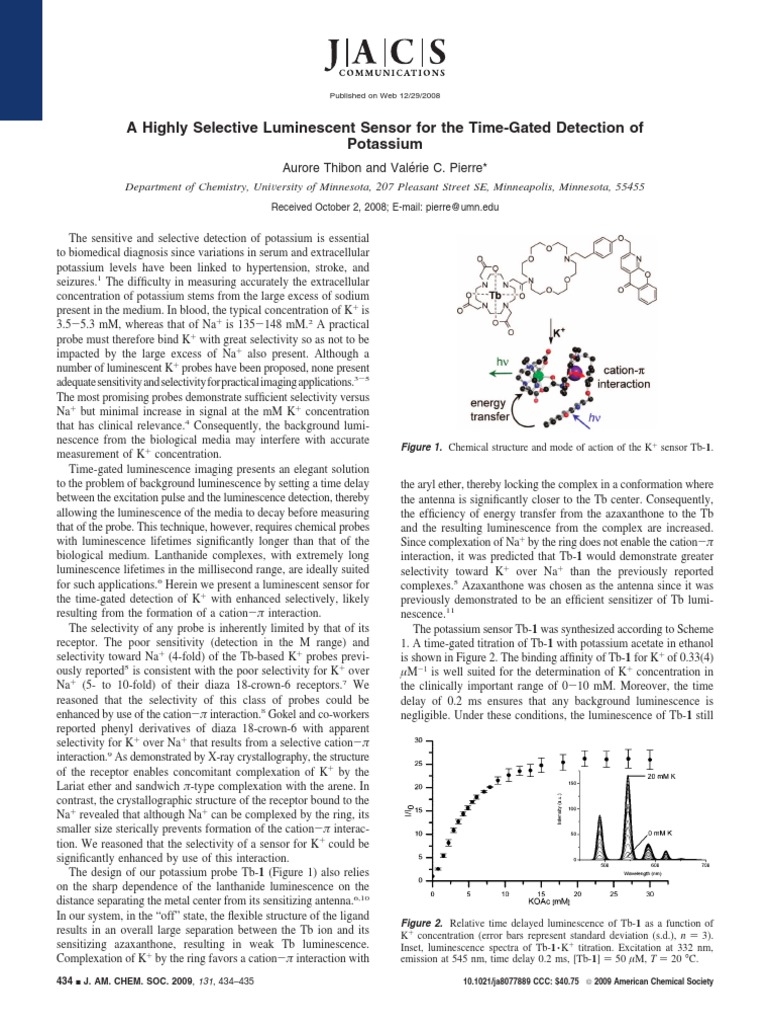 A Highly Selective Luminescent Sensor For The Time Gated Detection Of Potasium J Am Chem Soc