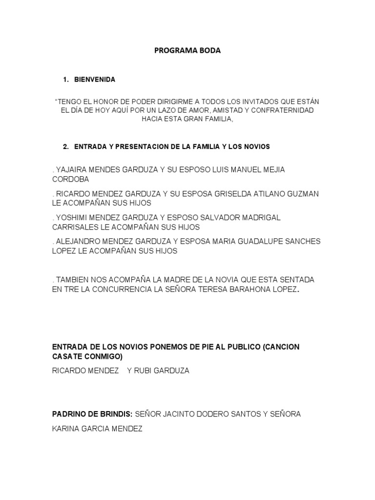 Programa de Boda: Detalles y Eventos | PDF | Cocina, comidas y vino ...