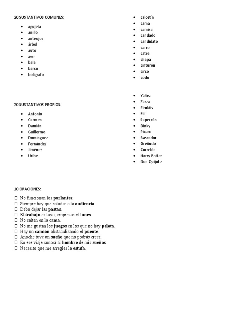 20 Sustantivos Comunes | PDF