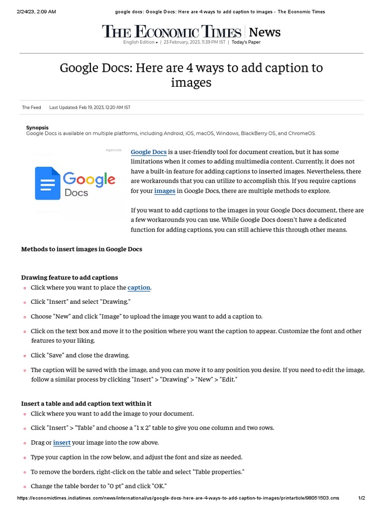 Google Docs - Google Docs - Here Are 4 Ways To Add Caption To Images - The Economic Times | PDF ...