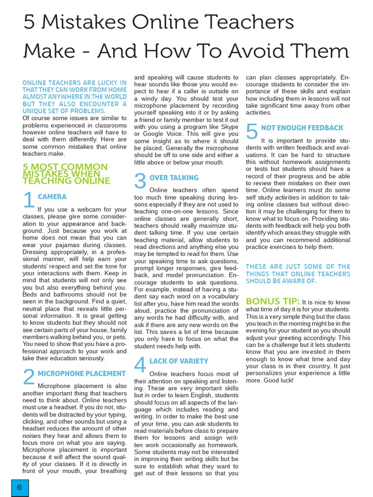 Avoiding 5 Common Online Teaching Mistakes | PDF | Teachers | English ...