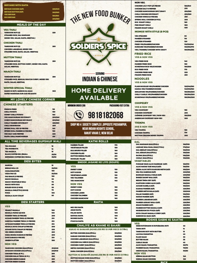 Spice Soldier Menu New Updated PDF | PDF | Foods | Cuisine