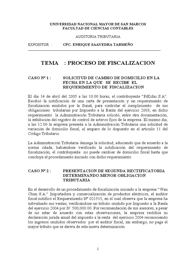 Casos Proceso de Fiscalizacion | PDF | Estatuto de limitaciones | Impuesto sobre la renta
