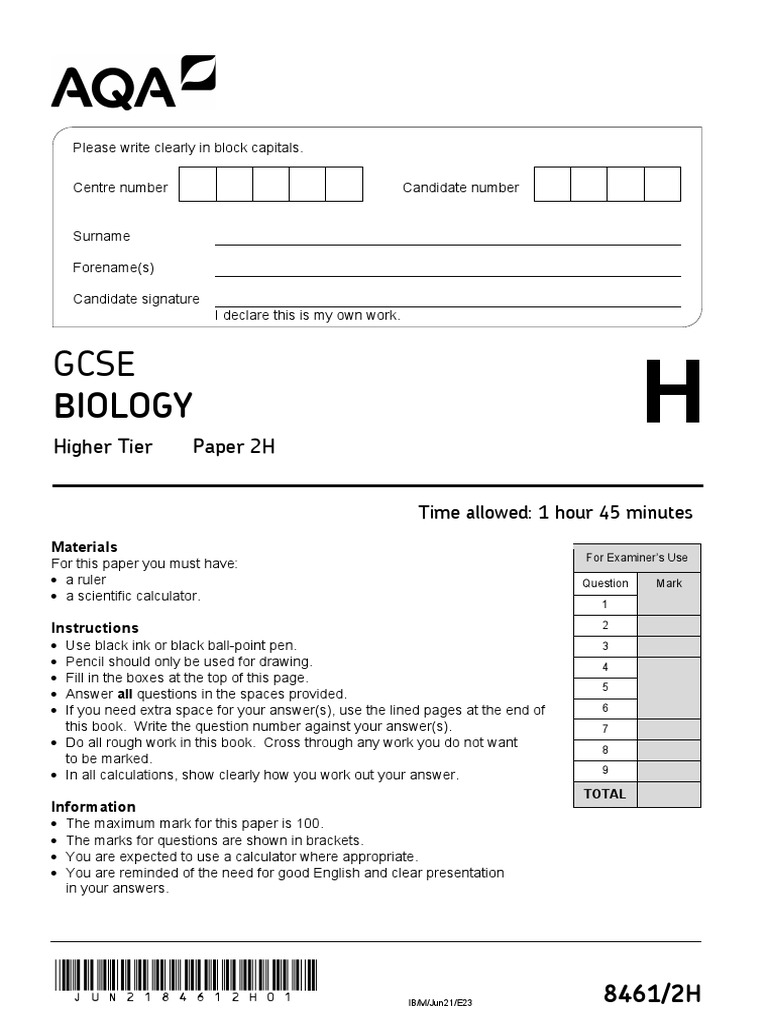 GCSE AQA Biology Paper 2 (2021) - Practice Paper | PDF | Zygosity | Biology