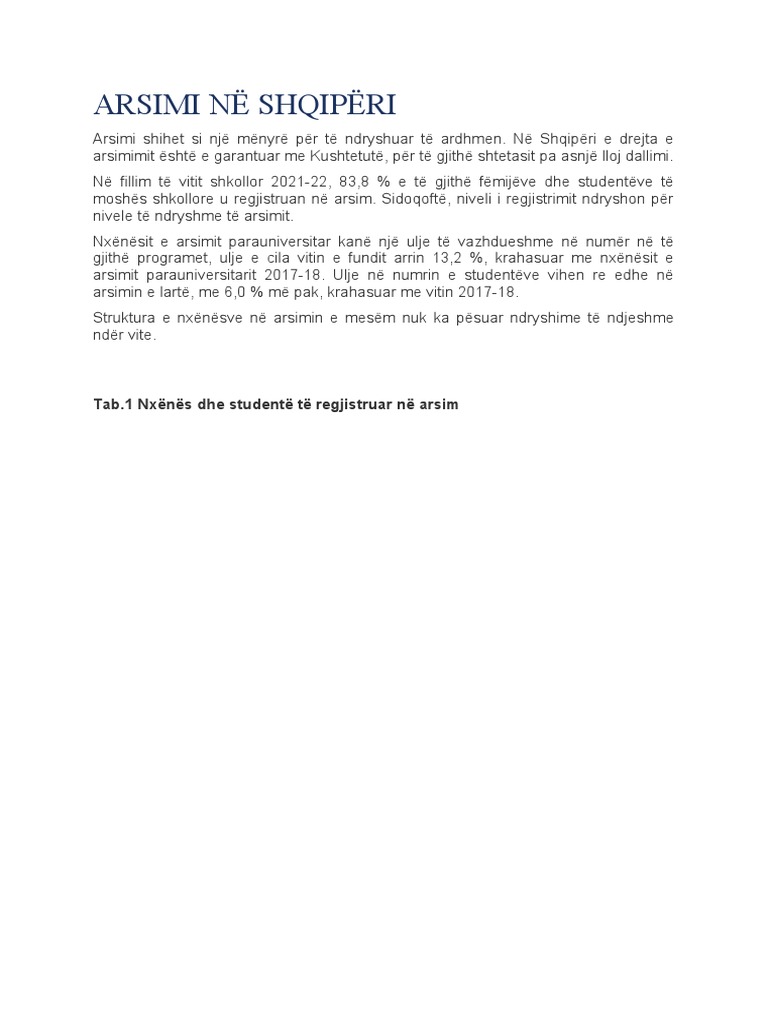 Arsimi Në Shqipëri | PDF