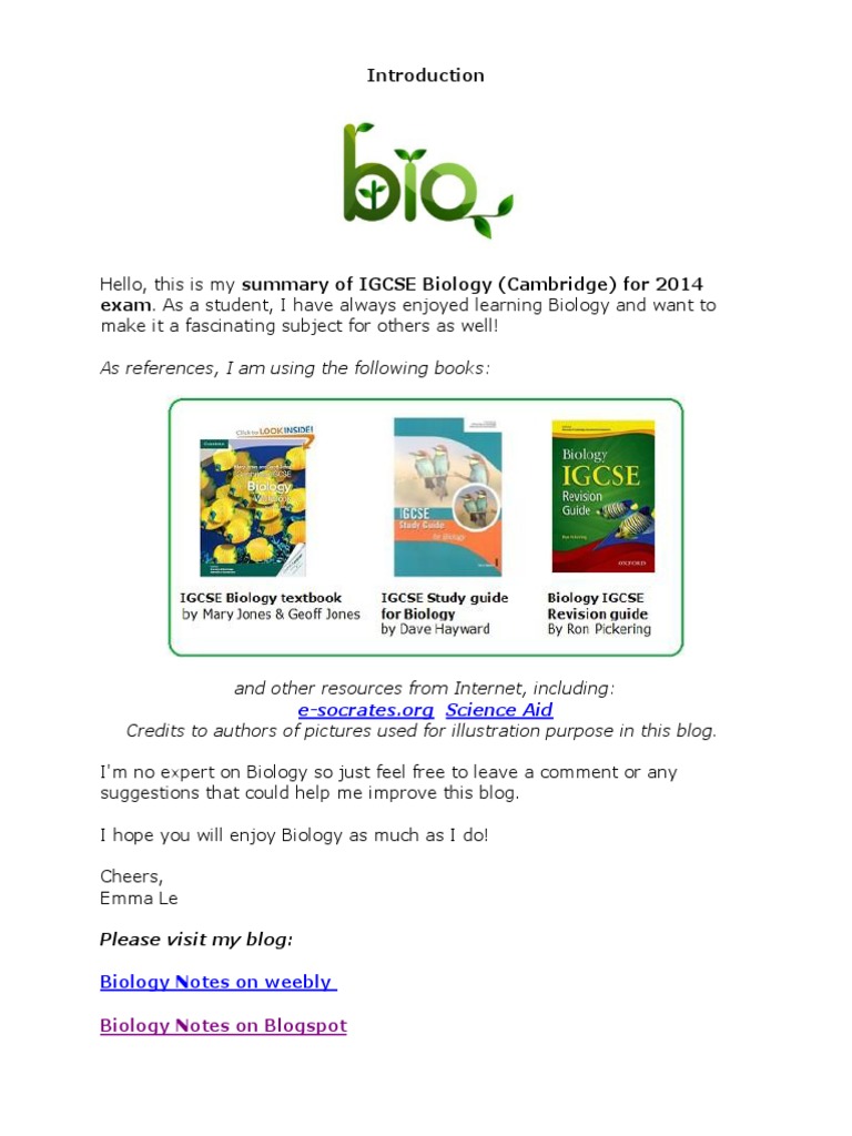 Biology Notes IGCSE Cambridge 2014 | PDF | Osmosis | Enzyme