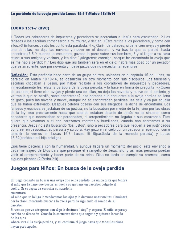 La Parábola de La Oveja Perdida | PDF | Parábolas de Jesús | Jesús