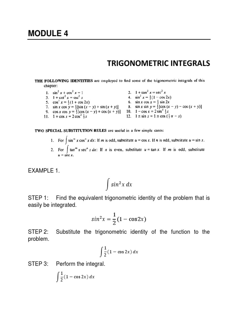 INTEGRAL CALCULUS Module 4 | Download Free PDF | Trigonometric ...