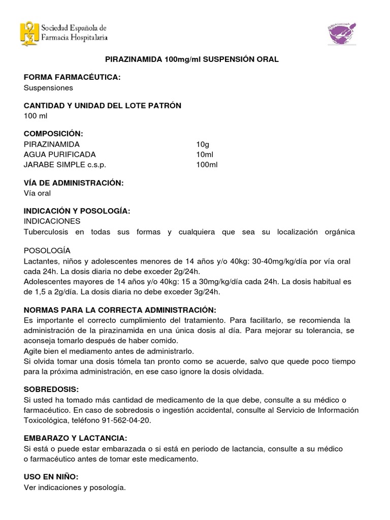 PIRAZINAMIDA 100mg ML SUSP HIP | PDF | Medicamentos con receta ...