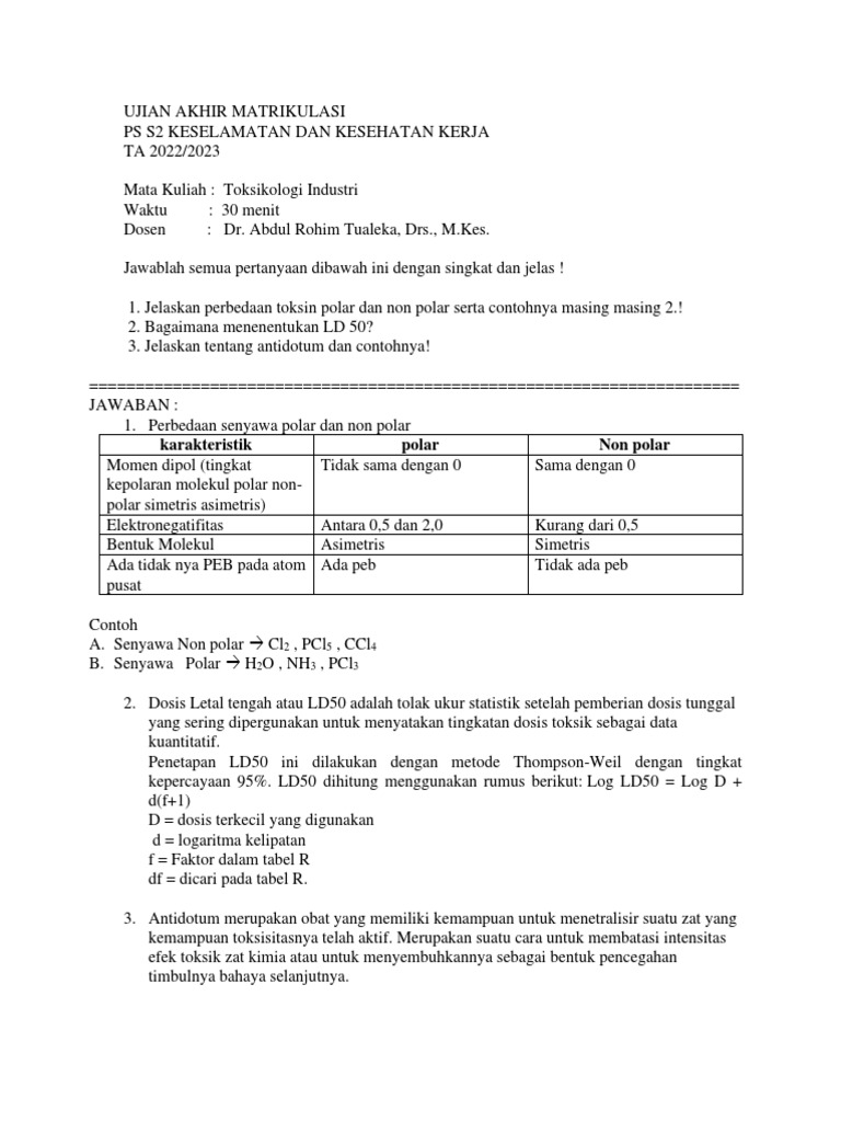 RISMA ANISA - 295221009 - Jawaban Uas Martikulasi - Toksikologi P Rohim | PDF | Sains & Matematika