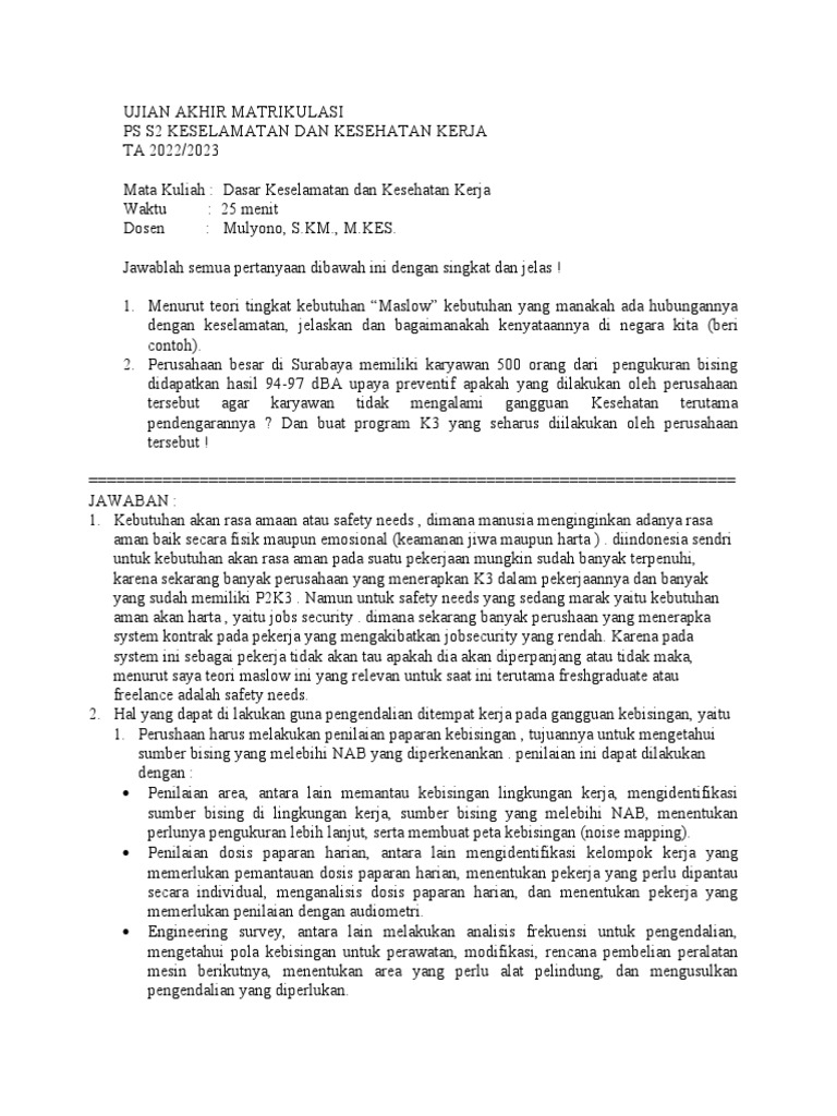 Soal Dasar k3 (P.mulyono) | PDF