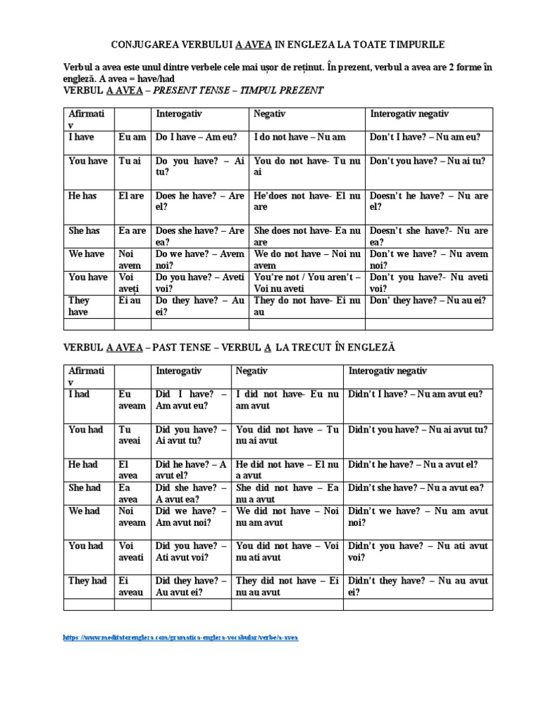 Verbul To Have | PDF | Grammar | Linguistics