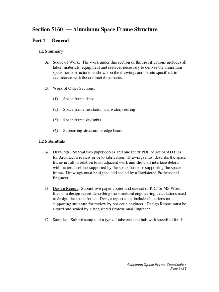 Section 5160 - Aluminum Space Frame Structure: General | Download Free ...