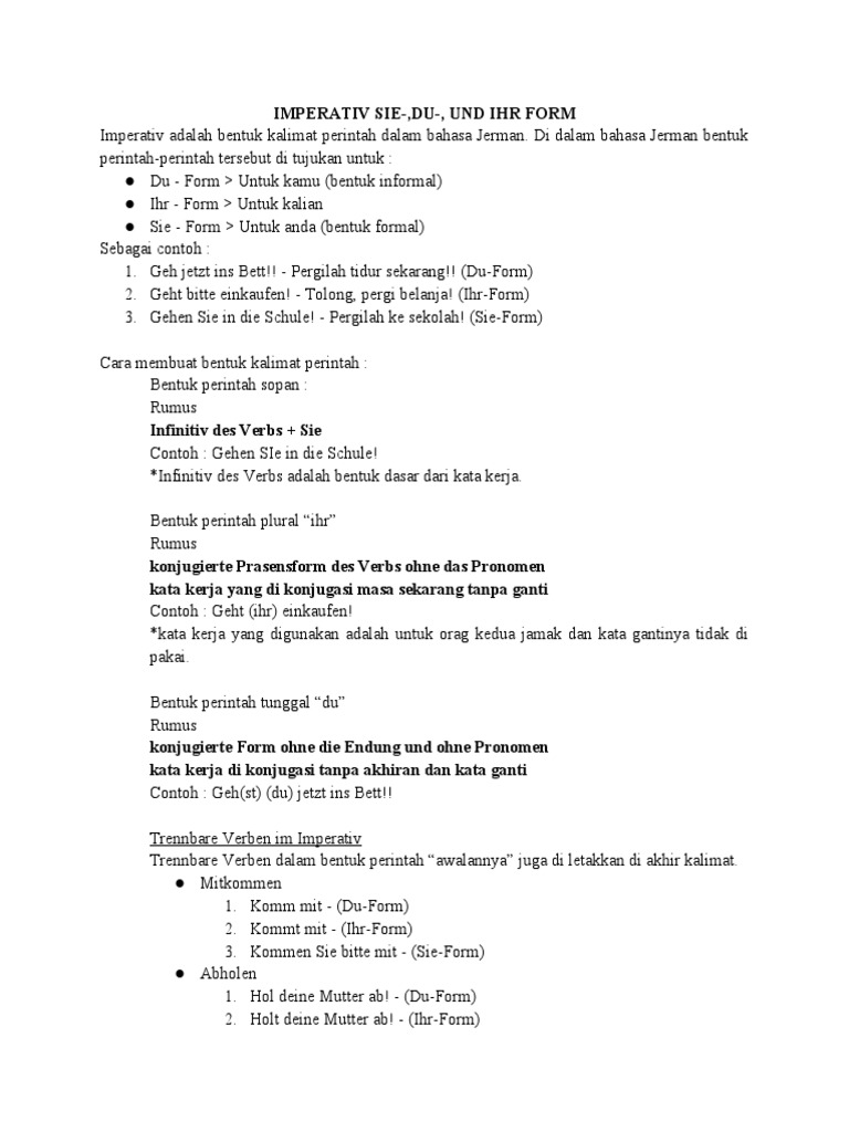 Imperativ Sie-,du-, Und Ihr Form | PDF