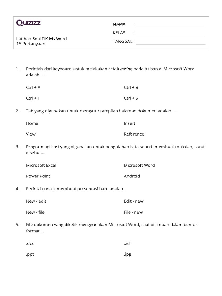 Latihan Soal TIK Ms Word | PDF