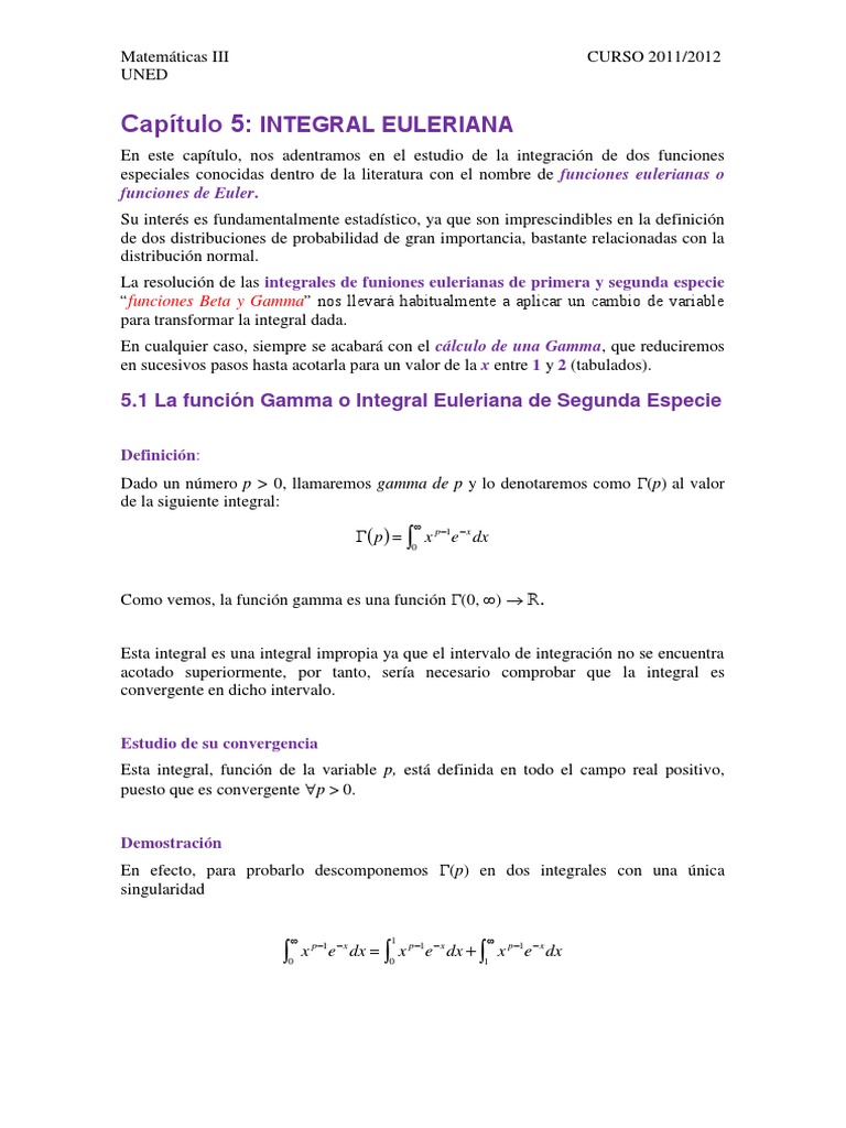 Integral Euleriana y Funciones Beta | PDF | Integral | Función ...