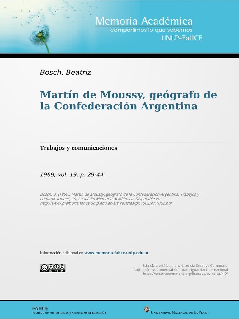 Bosch Beatriz - Martin de Moussy, Geógrafo de La Confederación ...