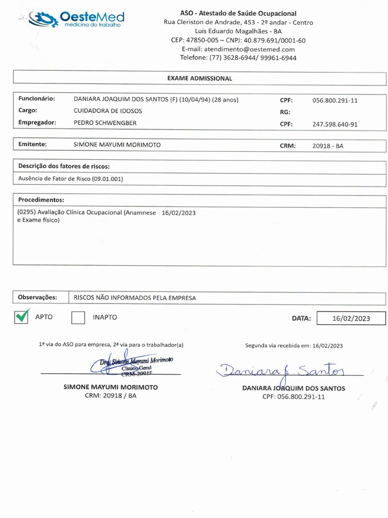 Exame Admissional | PDF