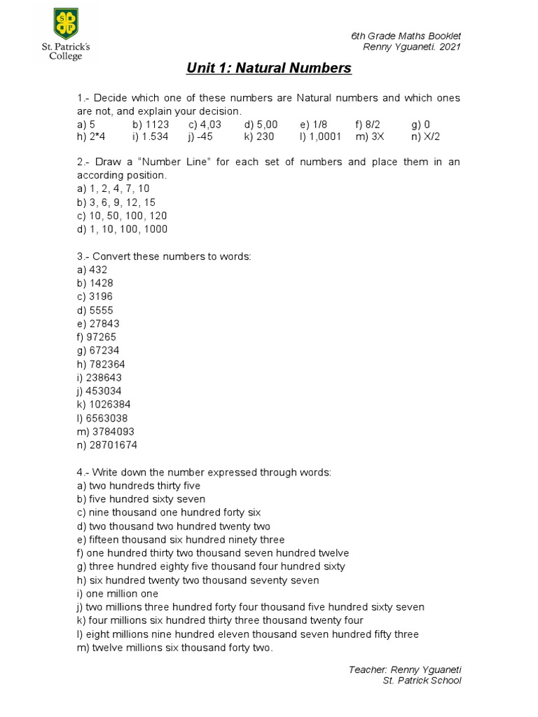 Booklet 6th Grade. Unit 1 | PDF | Number Theory | Abstract Algebra