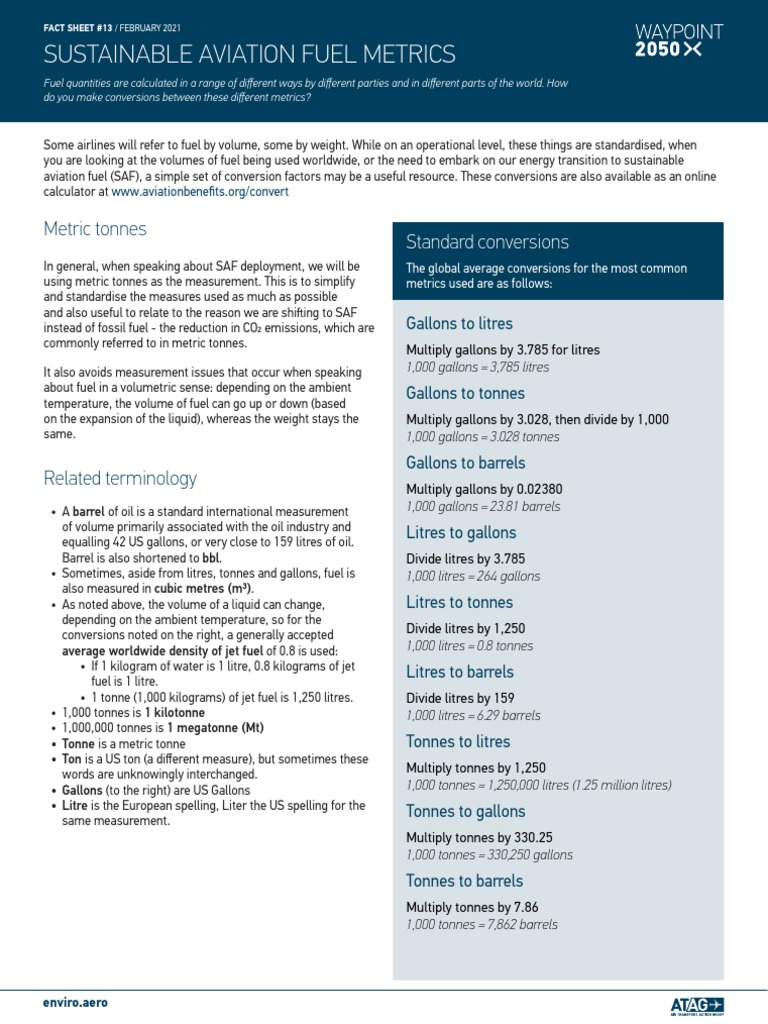 Fact Sheet - 13 - Saf Metrics and Conversions - 4 | PDF | Barrel (Unit ...