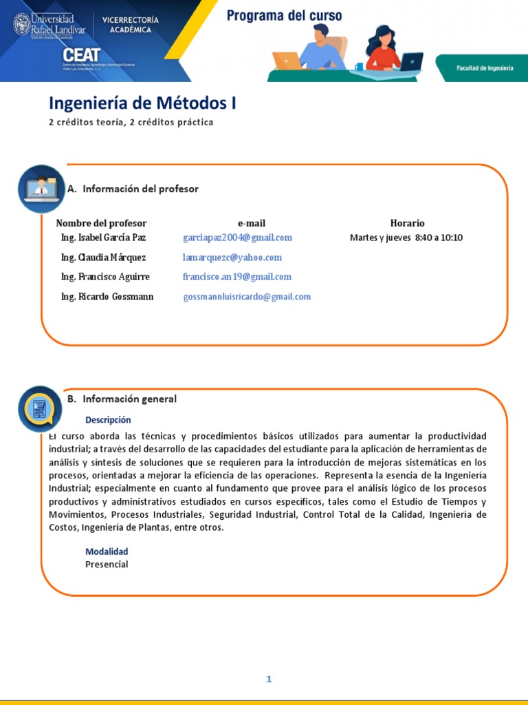 Programa Ingeniería de Métodos I (23001) | PDF | Ingeniería | Evaluación