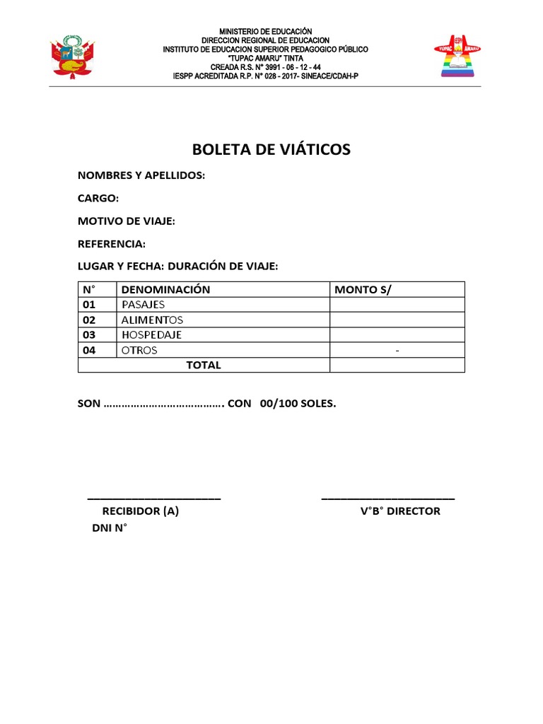 Boleta de Viáticos | PDF