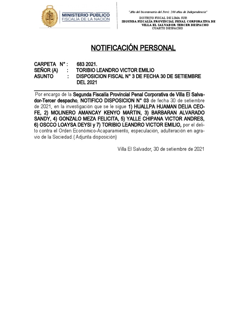 Notificación Modelo | PDF