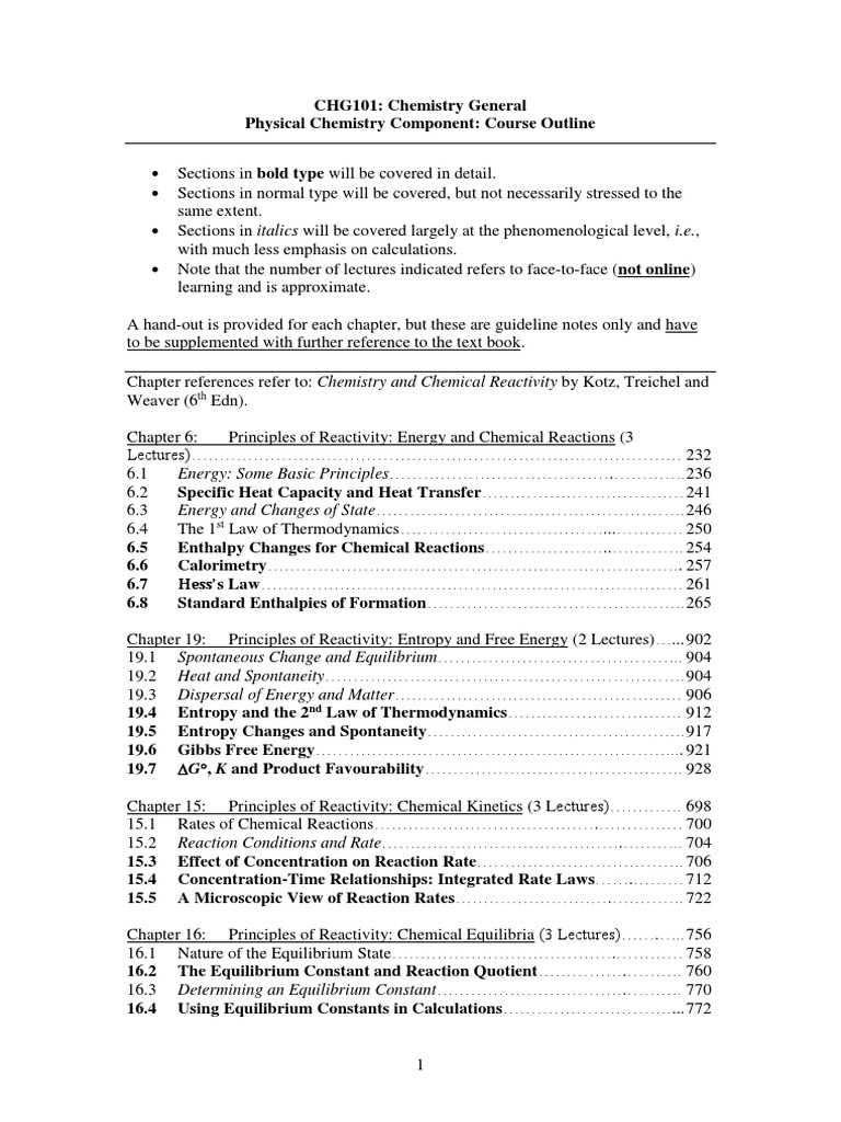 Physical Chemistry Course Outline | PDF | Chemical Equilibrium | Gibbs ...