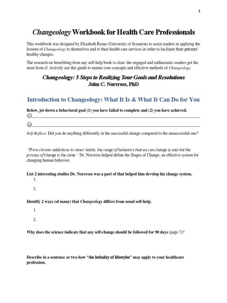 Changeology Workbook | PDF | Goal | Self Efficacy