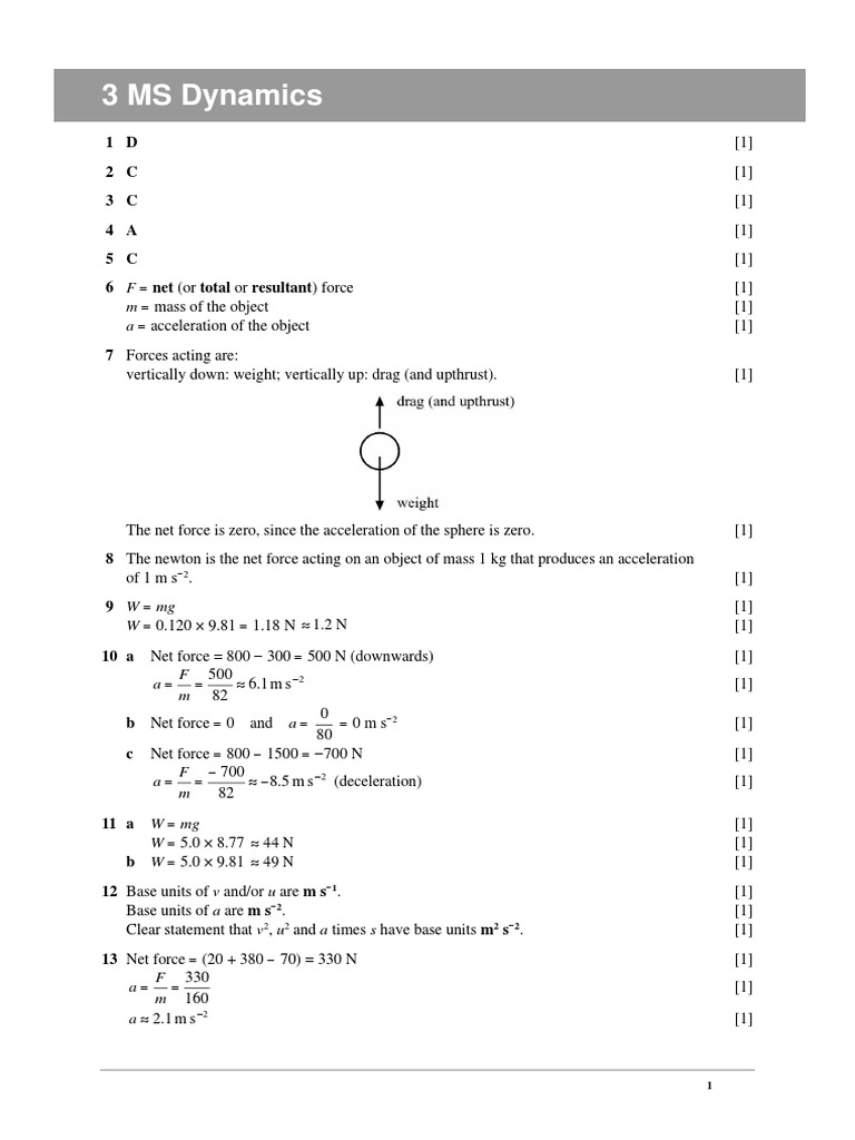 MS Dynamics: Net Force Calculations | PDF | Acceleration | Force