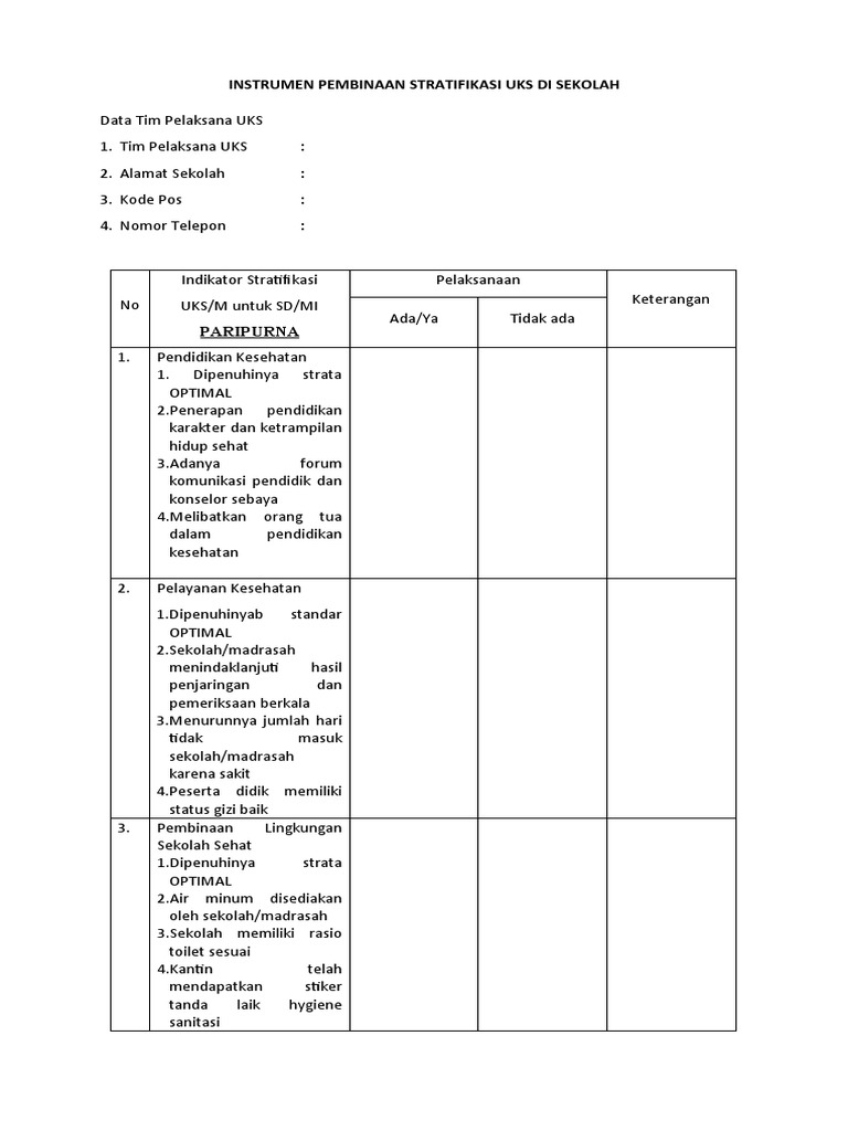 Daftar Tilik Penilaian Stratifikasi Paripurna Tingkat SD | PDF | Kesehatan Holistik | Sains ...