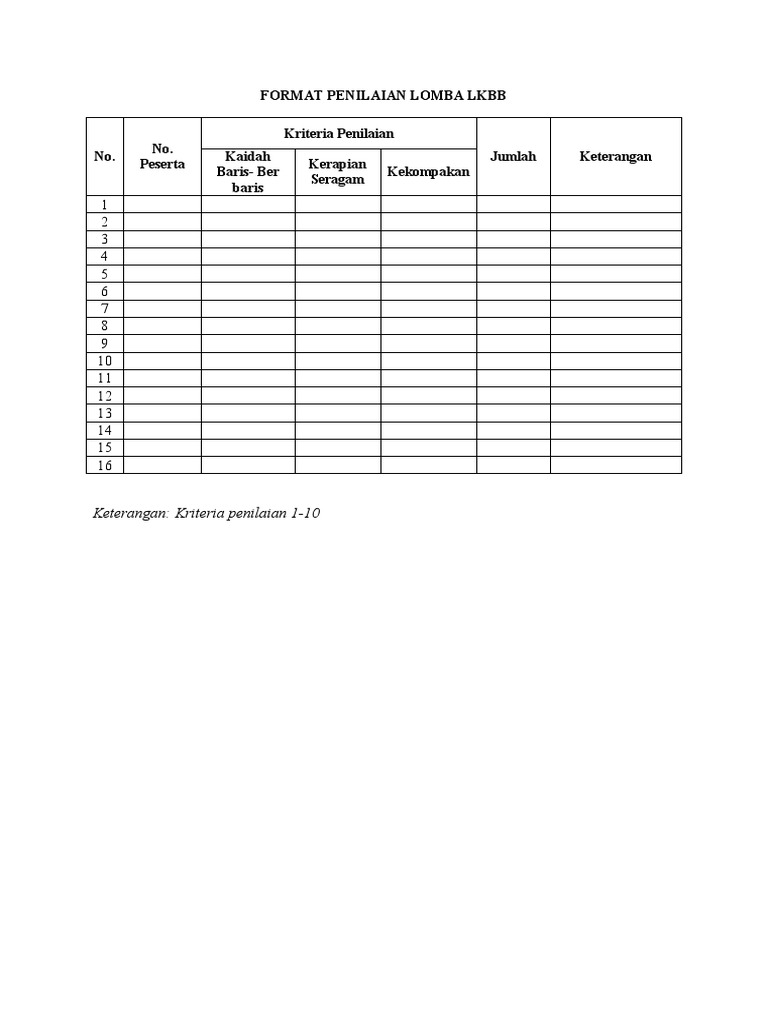 Format Penilaian Lomba LKBB | PDF
