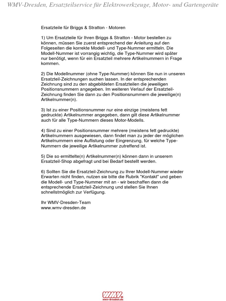 Briggs Model-Type-Code - Motordaten - Identifizierung | PDF